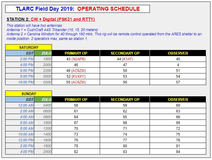 FD 2019 Operating Schedule