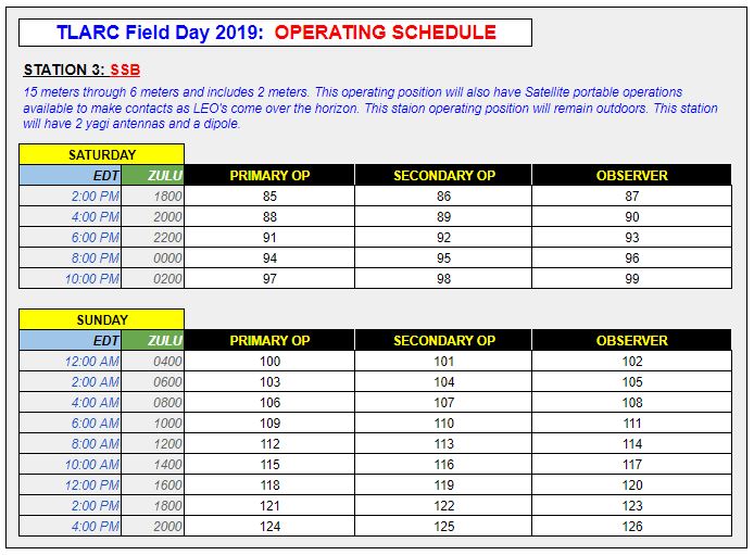 FD 2019 Operating Schedule